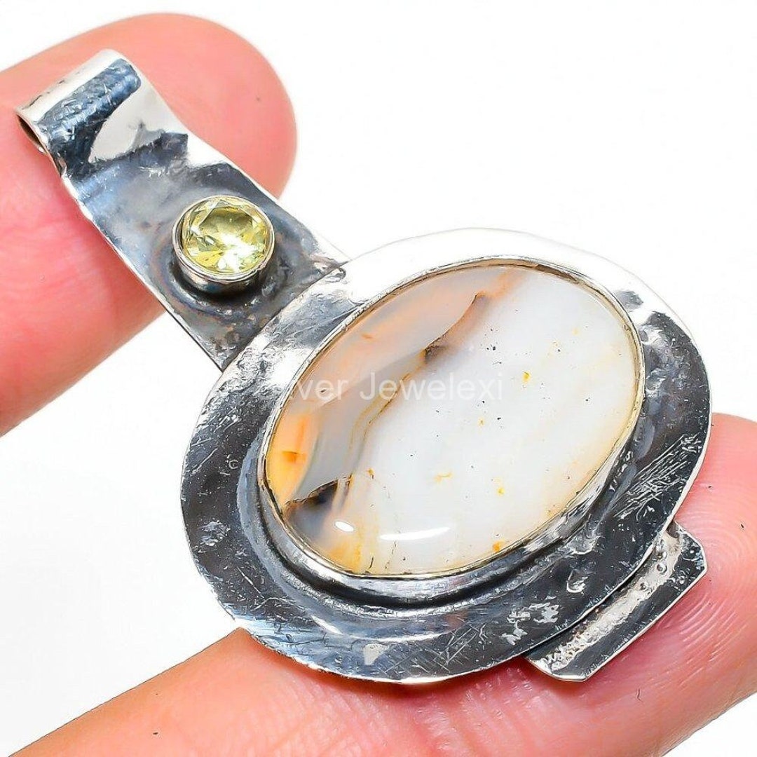 Exquisite Natural Agate Pendant, Gemstone Pendant, Brown Pendant, 925 ...