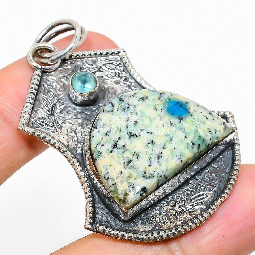 Valuable Natural Azurite Pendant, Gemstone Pendant, White Pendant, 925 ...