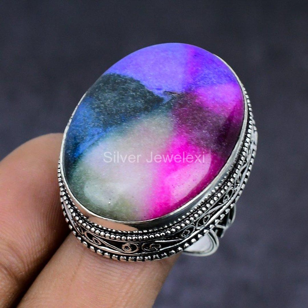 100% Genuine Rainbow Solar Quartz Ring, Multi Color Gemstone Ring, Band ...