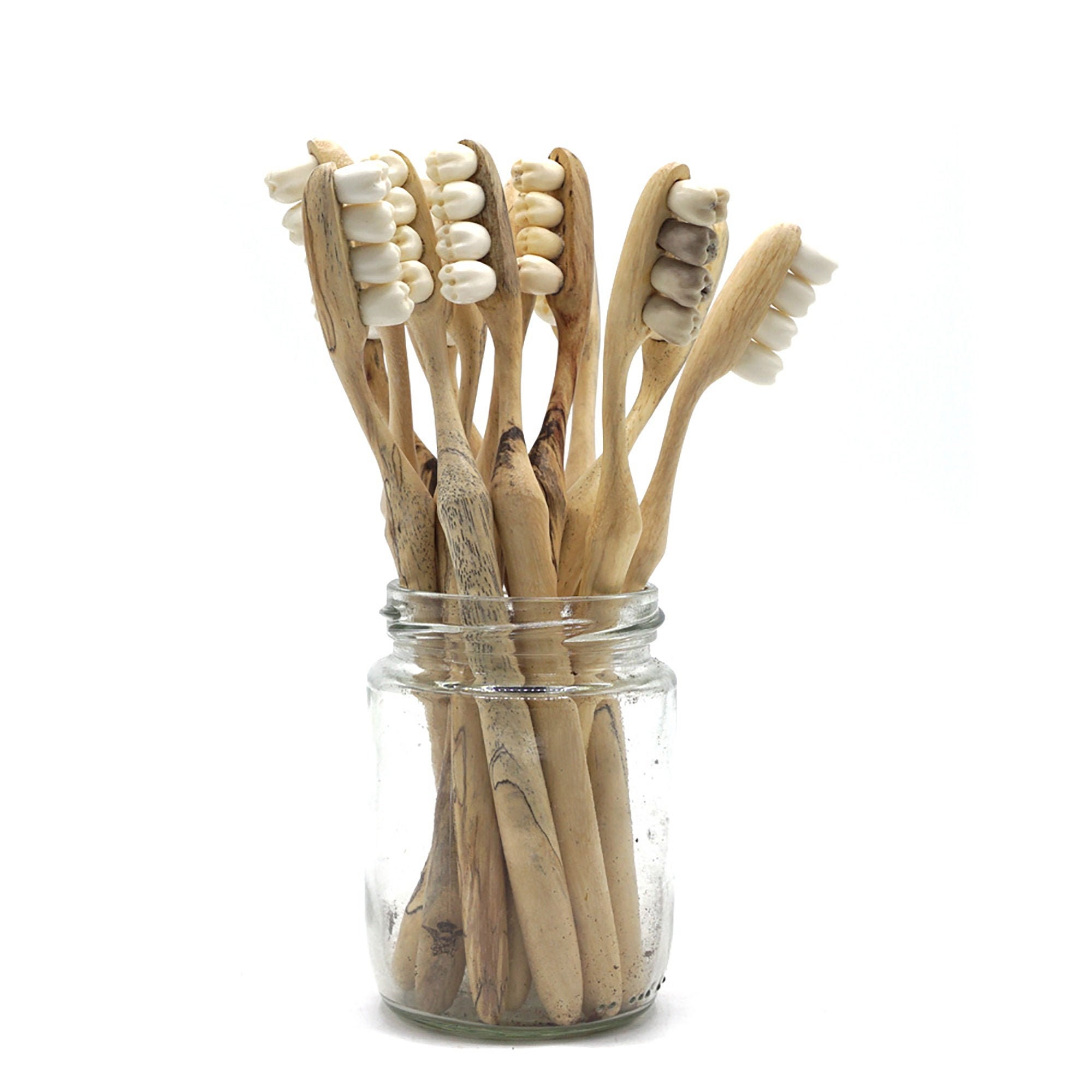 Hand Carved Wood Toothbrush With Bone Teeth, Skull Art, Skull Homeware ...