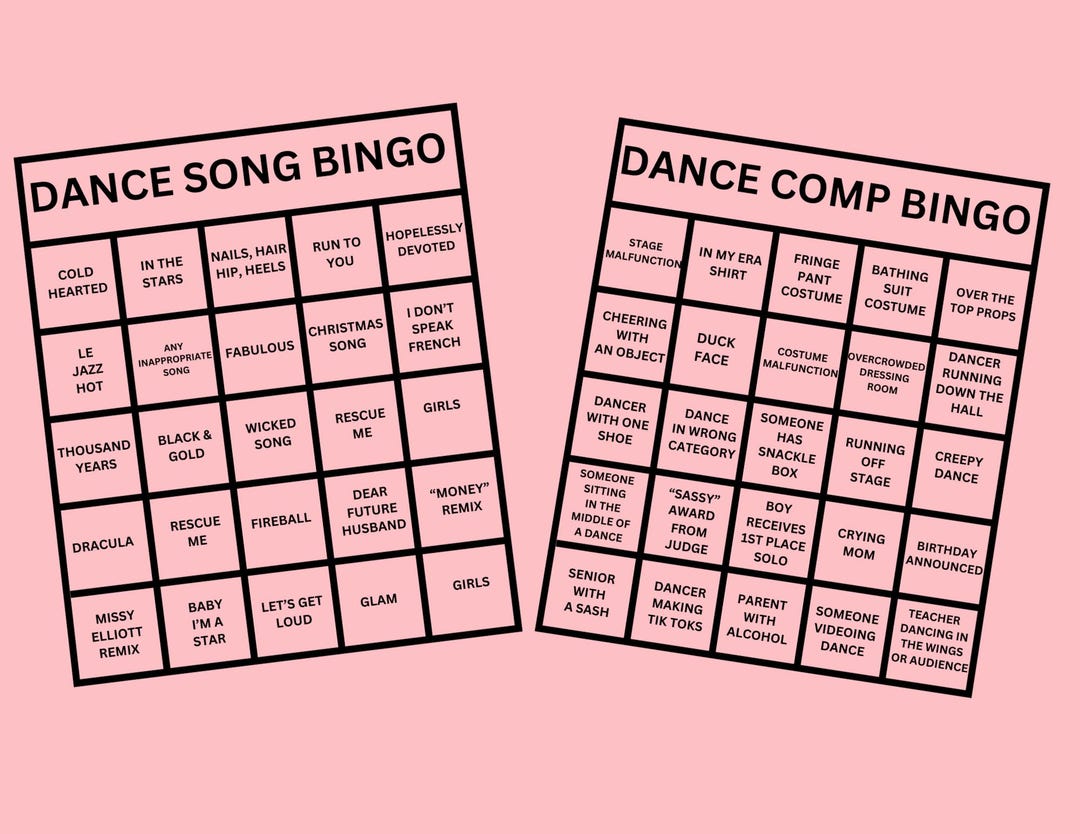 Printable Dance Competition Bingo & Song Bingo Card PDF Instant ...