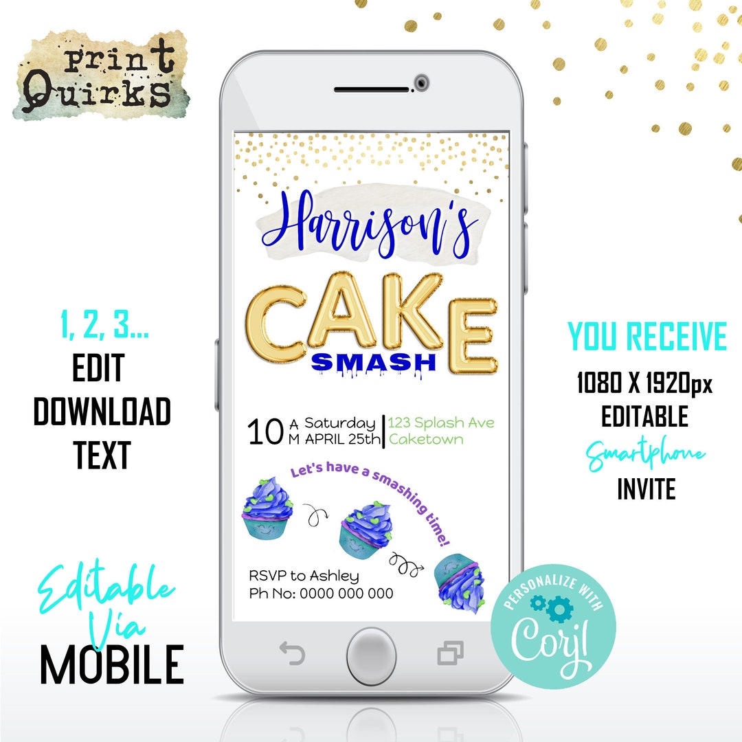 Stylish Theme Cake Smash Invite / First Birthday Evite / Baby Boy ...