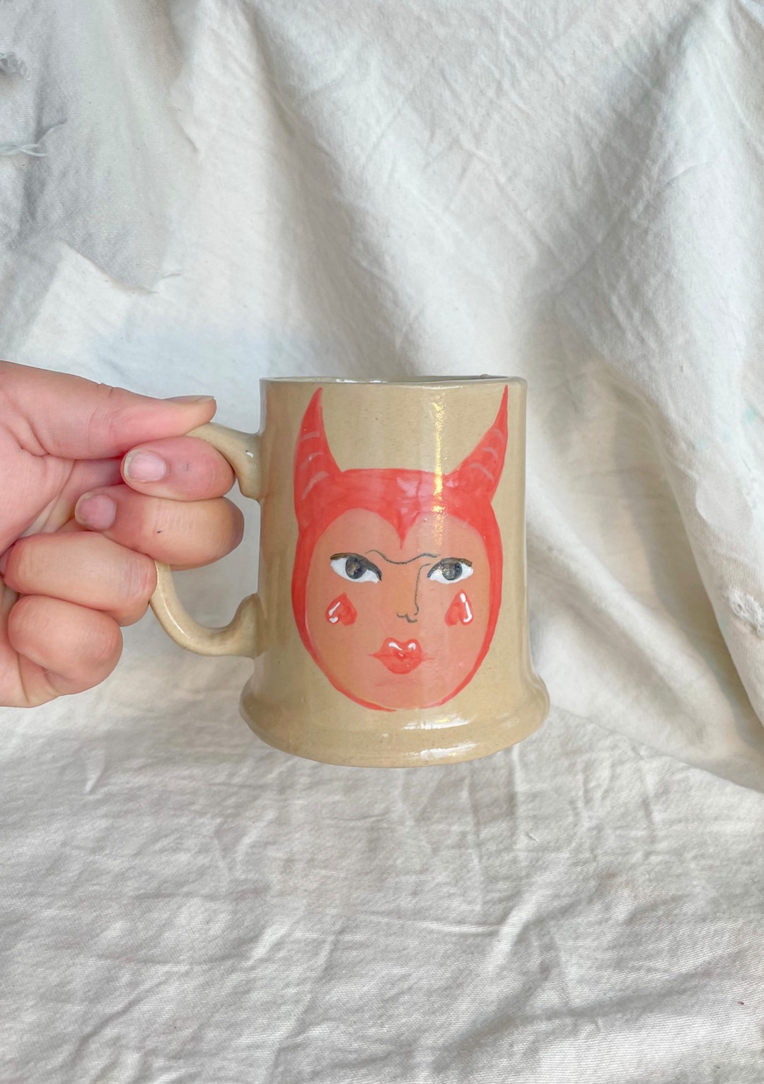 Halloween Mug, Cute Devil, Kitsch Home Decor, Novelty Mug, Hand Painted ...