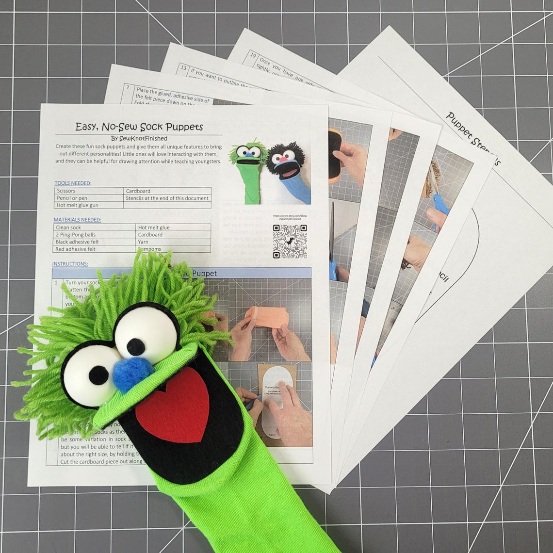 No-sew Sock Puppet Tutorial – Fun Kids Craft (PDF Pattern) - Etsy