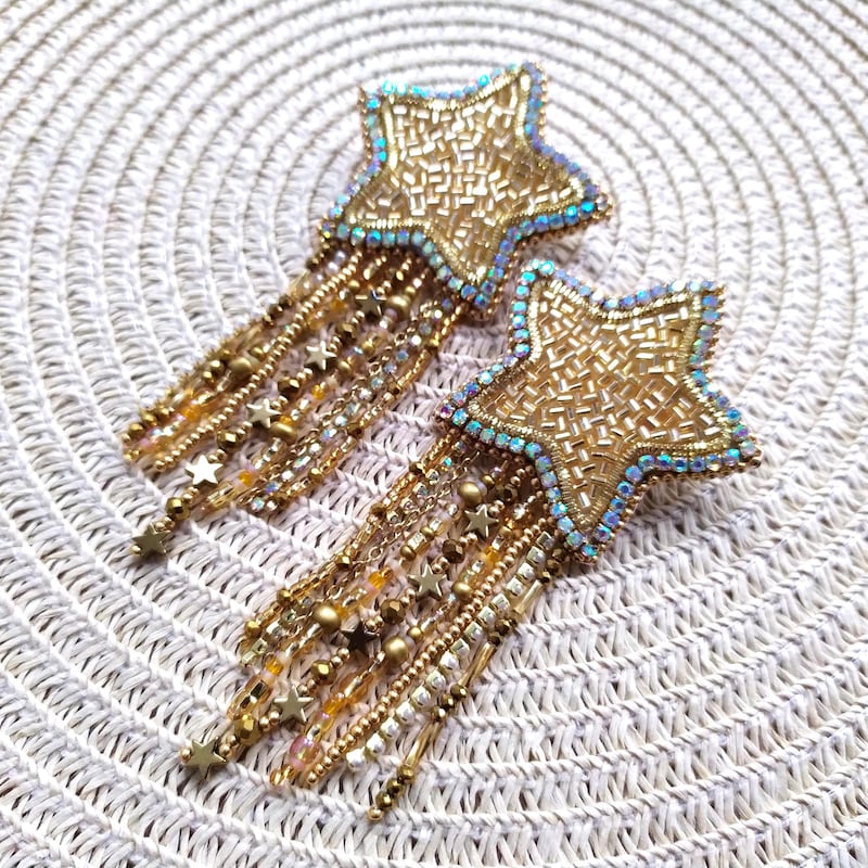 Beaded Star Earrings - Etsy