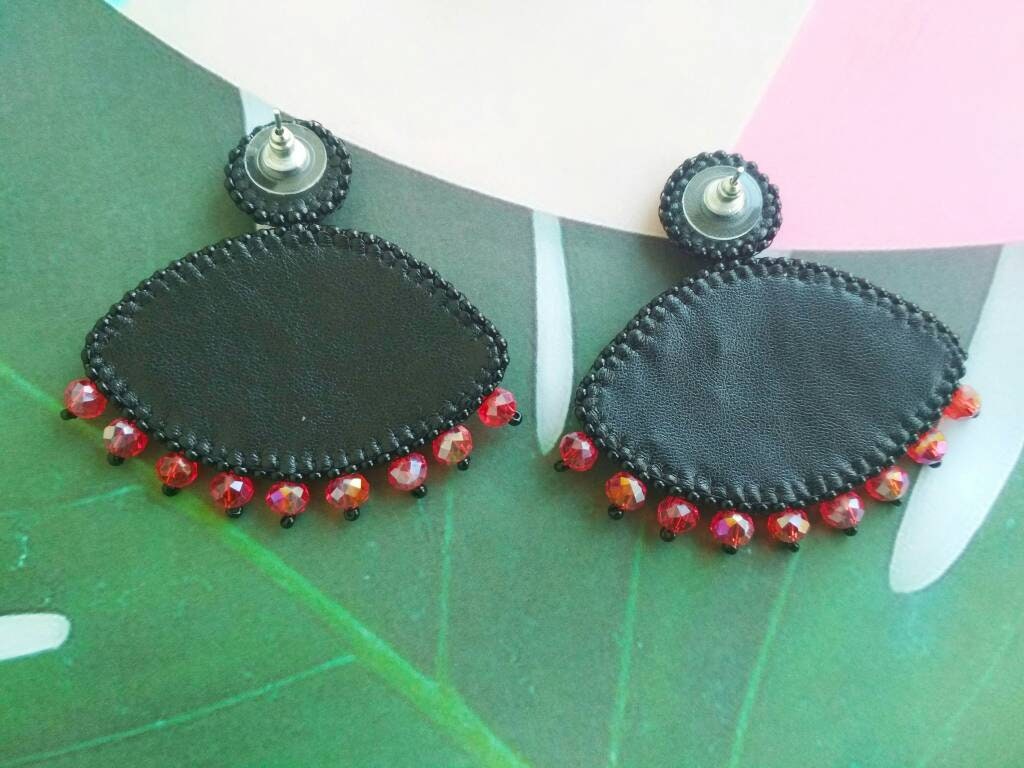Red Evil Eye Earrings Large Eye Beaded Earrings Stud Bead | Etsy