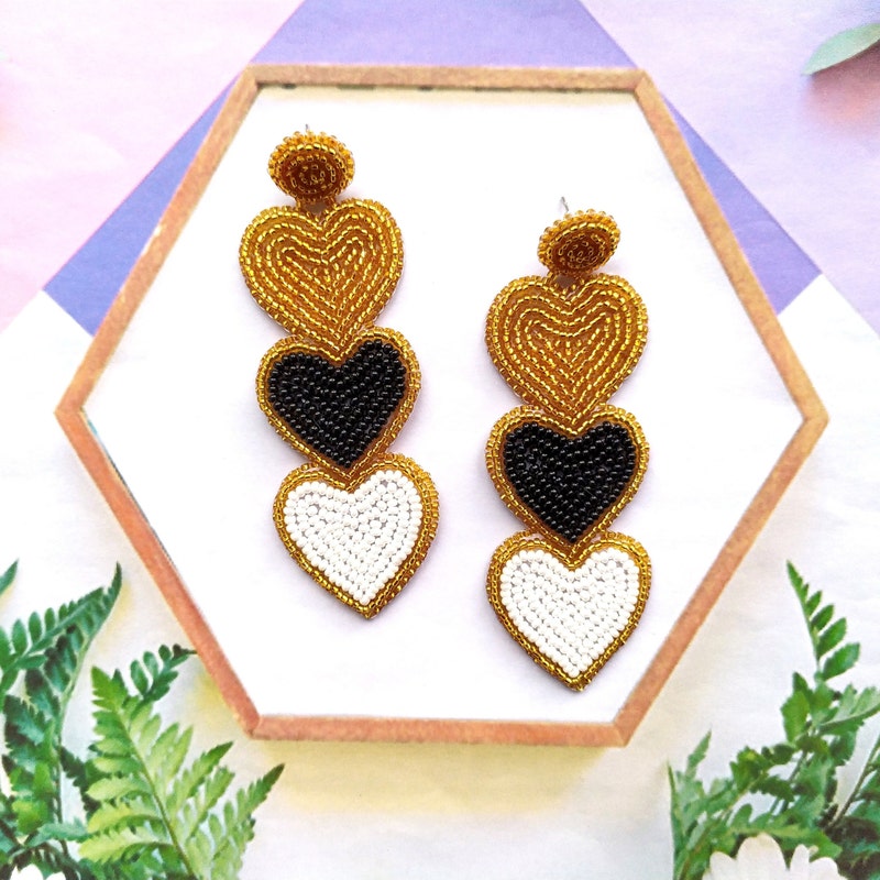 Three Heart Earrings - Etsy