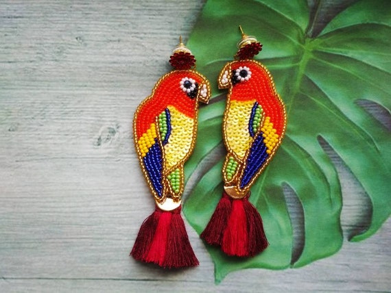 Parrot Earrings Bird Earrings Parrot Jewelry Multicolor - Etsy