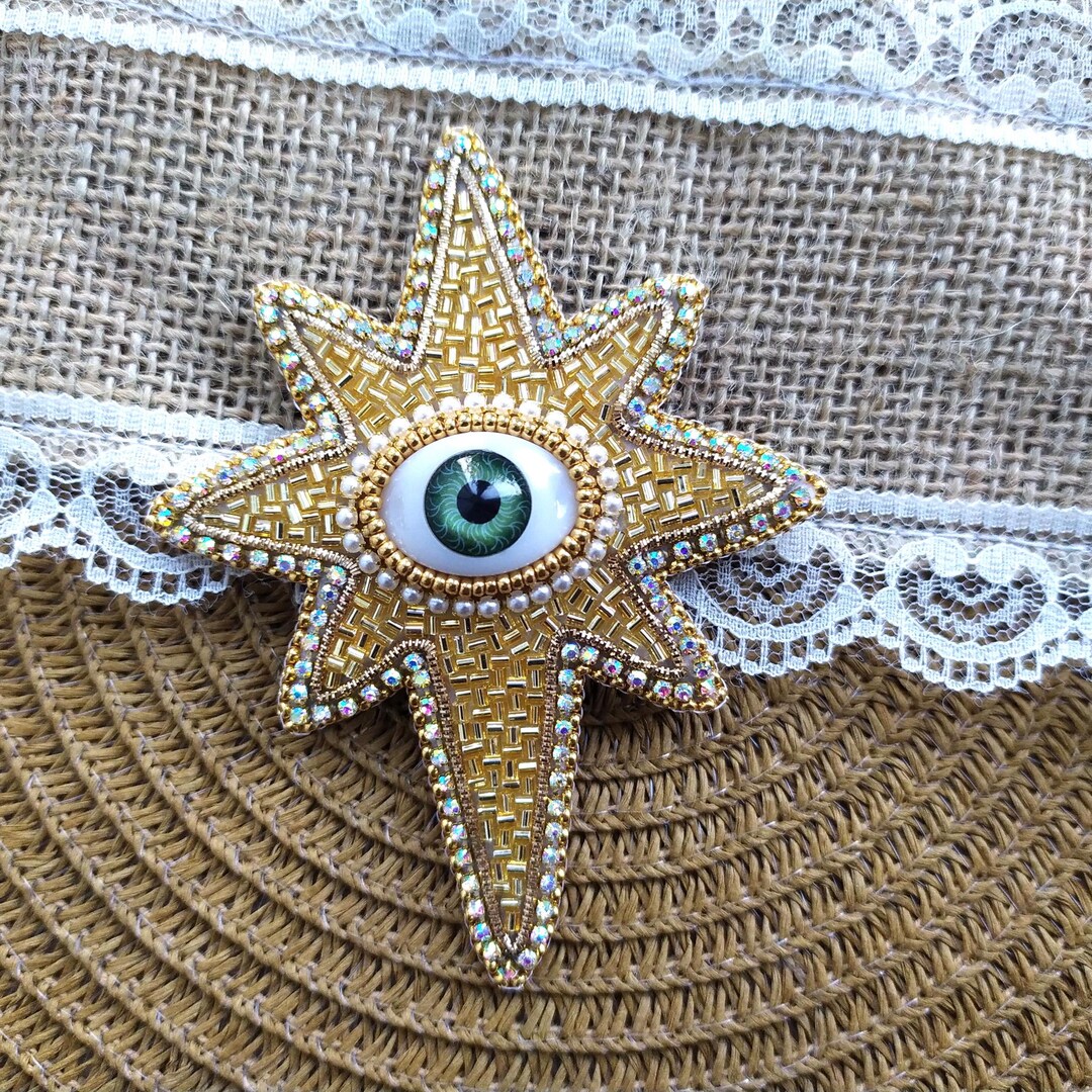 Handcrafted Beaded Star Evil Eye Brooch: Weird Statement Jewelry - Etsy
