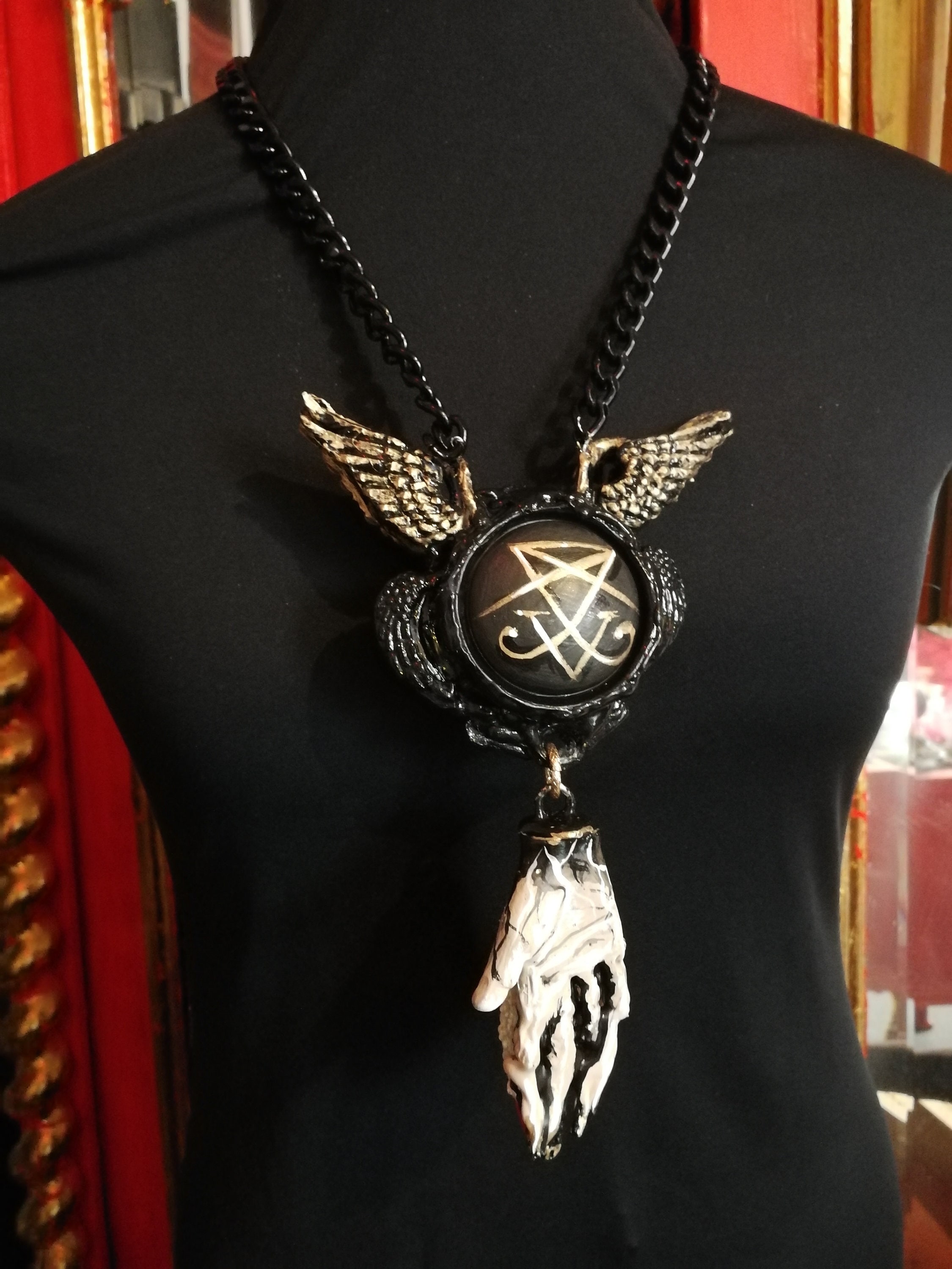 Black Angel, Satanic Talisman Satan Symbol, Demon Devil Pendant ...