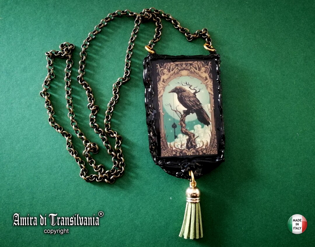 Black Raven Crow, Magic Talisman Witch Pendant, Esoteric Jewelry ...