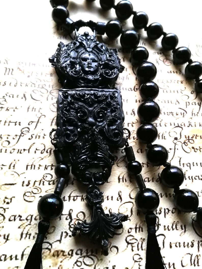 Goth Jewel, Necklace Dark Woman, Black Mirror Talisman, Victorian ...