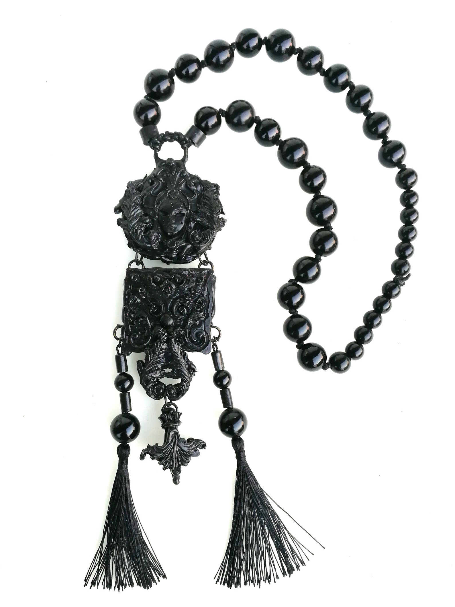 Goth Jewel, Necklace Dark Woman, Black Mirror Talisman, Victorian ...