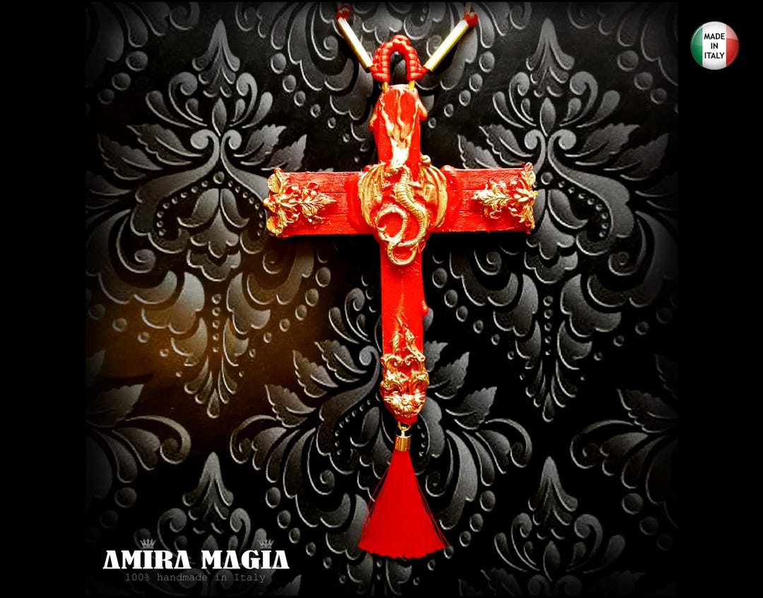 Dragon Crown, Burns Night Lucifer Cross Jewelry, Gold Crucifix Baphomet ...