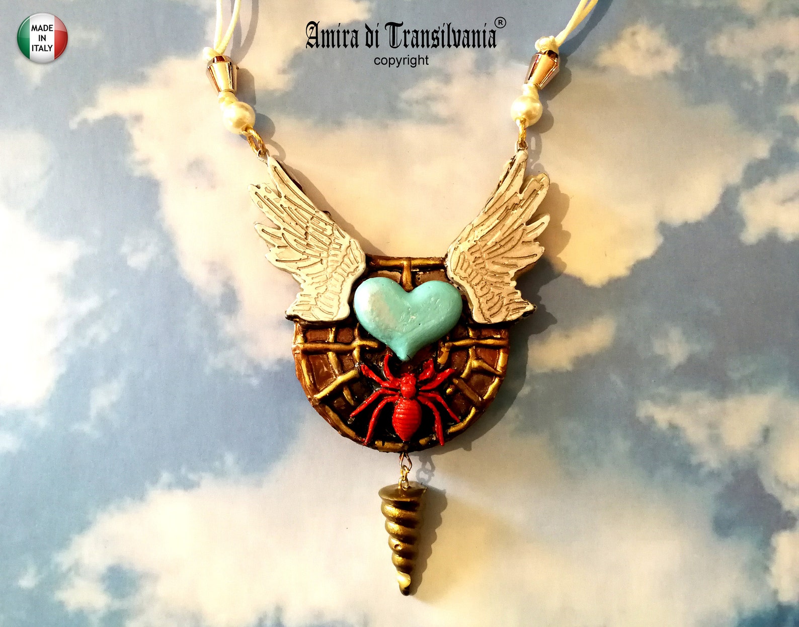 Red Spider Lily, Magic Talisman Heart Wings, Tarantula Web Necklace ...