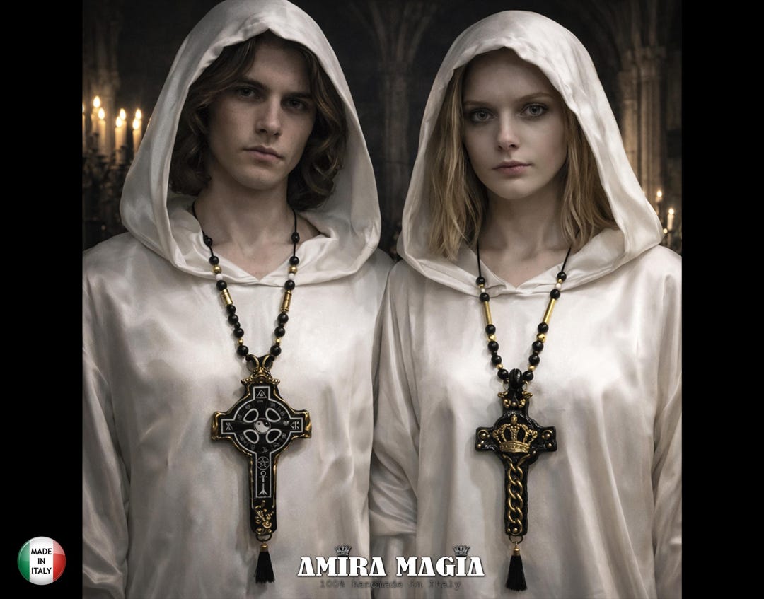 Cross Necklace, Gothic Talisman Alchemy Symbols Rosicrucian, Golden ...