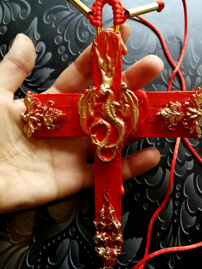 Dragon Crown, Burns Night Lucifer Cross Jewelry, Gold Crucifix Baphomet ...