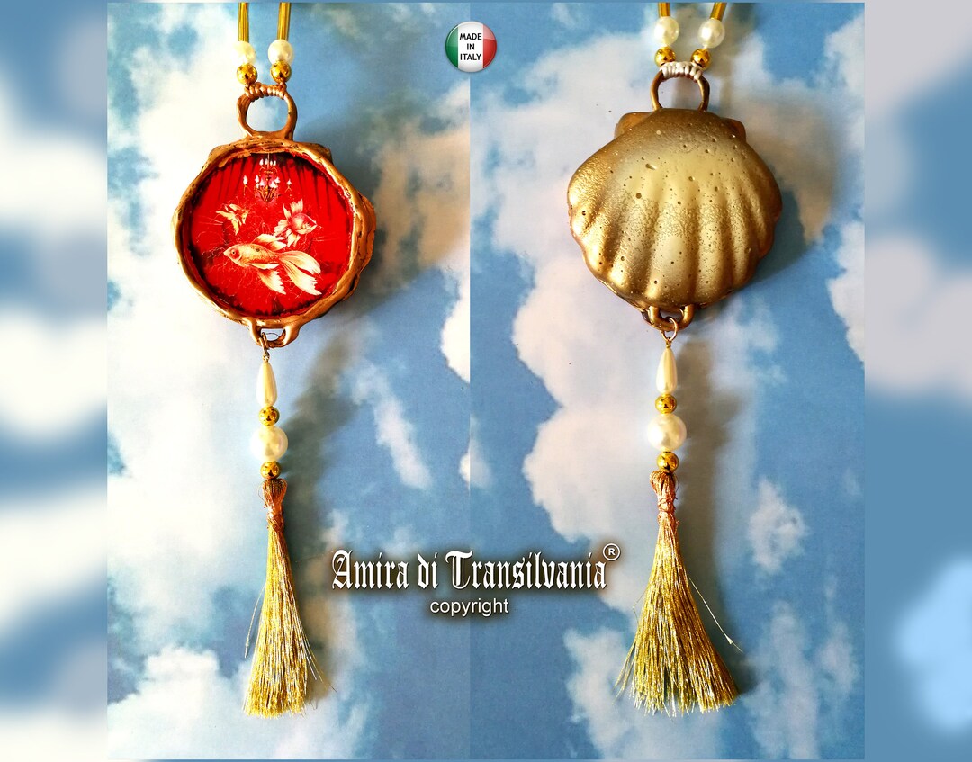 Sign of Pisces & Red Fish Talisman Necklace Zodiac Amulet Pendant, Koi ...