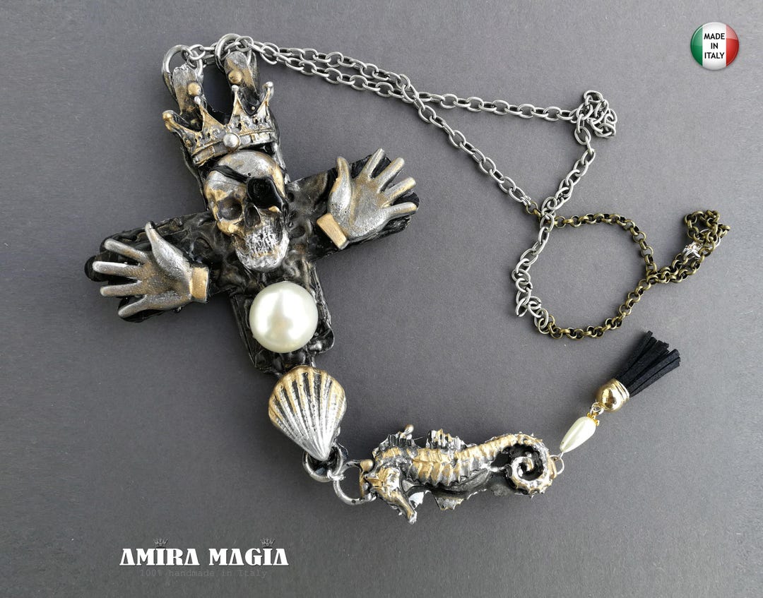 Pirates Jewelry Caribbean Cross, Punk Gothic Pendant Medieval Crown ...