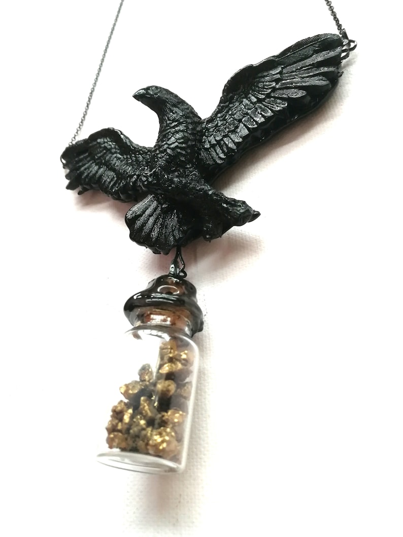 Black Raven Crow, Magic Talisman Ashes Witch Pendant, Cremation Jewelry ...