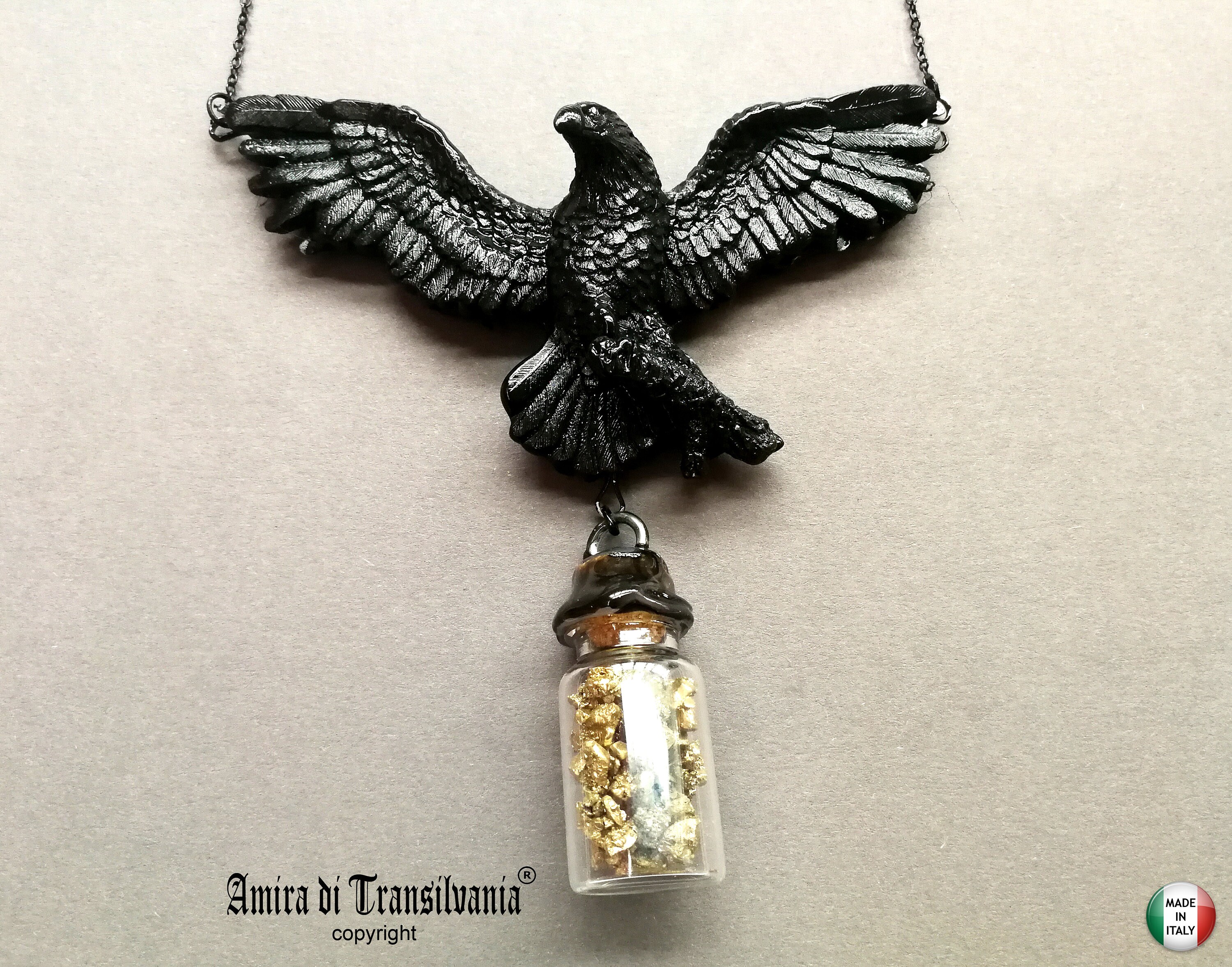 Black Raven Crow, Magic Talisman Ashes Witch Pendant, Cremation Jewelry ...