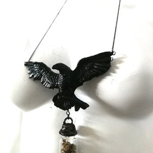 Black Raven Crow, Magic Talisman Ashes Witch Pendant, Cremation Jewelry ...