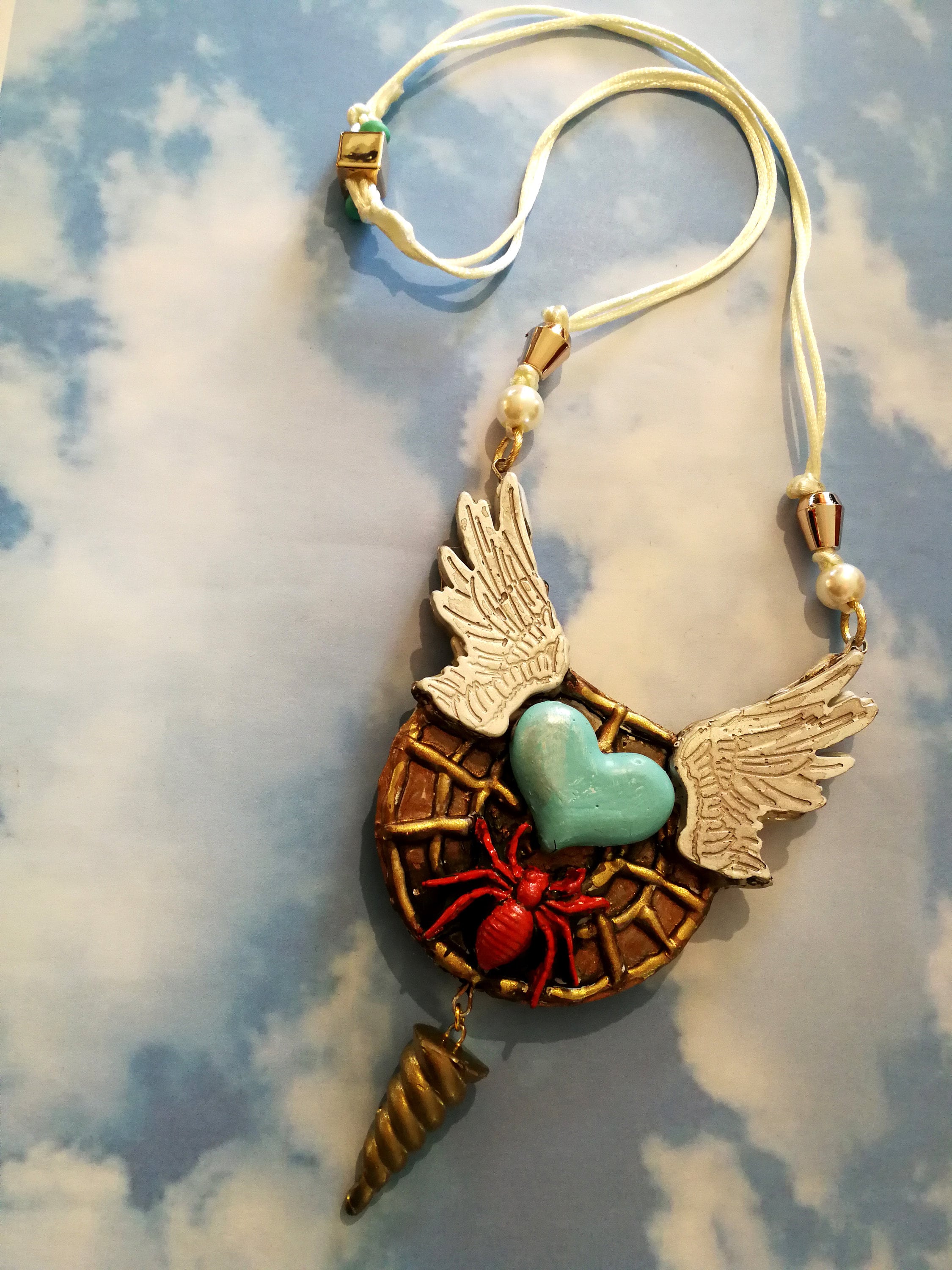 Red Spider Lily, Magic Talisman Heart Wings, Tarantula Web Necklace ...