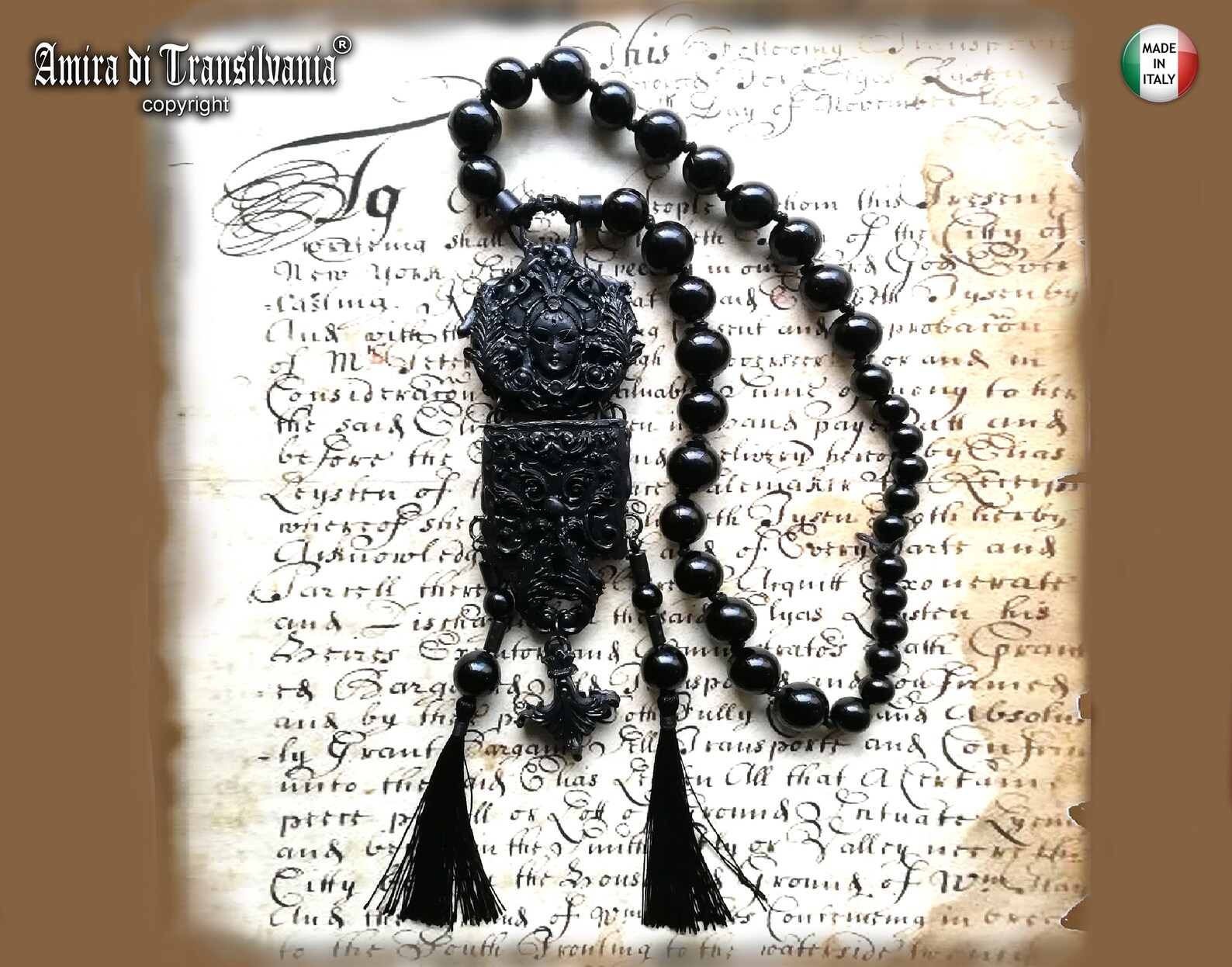 Goth Jewel, Necklace Dark Woman, Black Mirror Talisman, Victorian ...