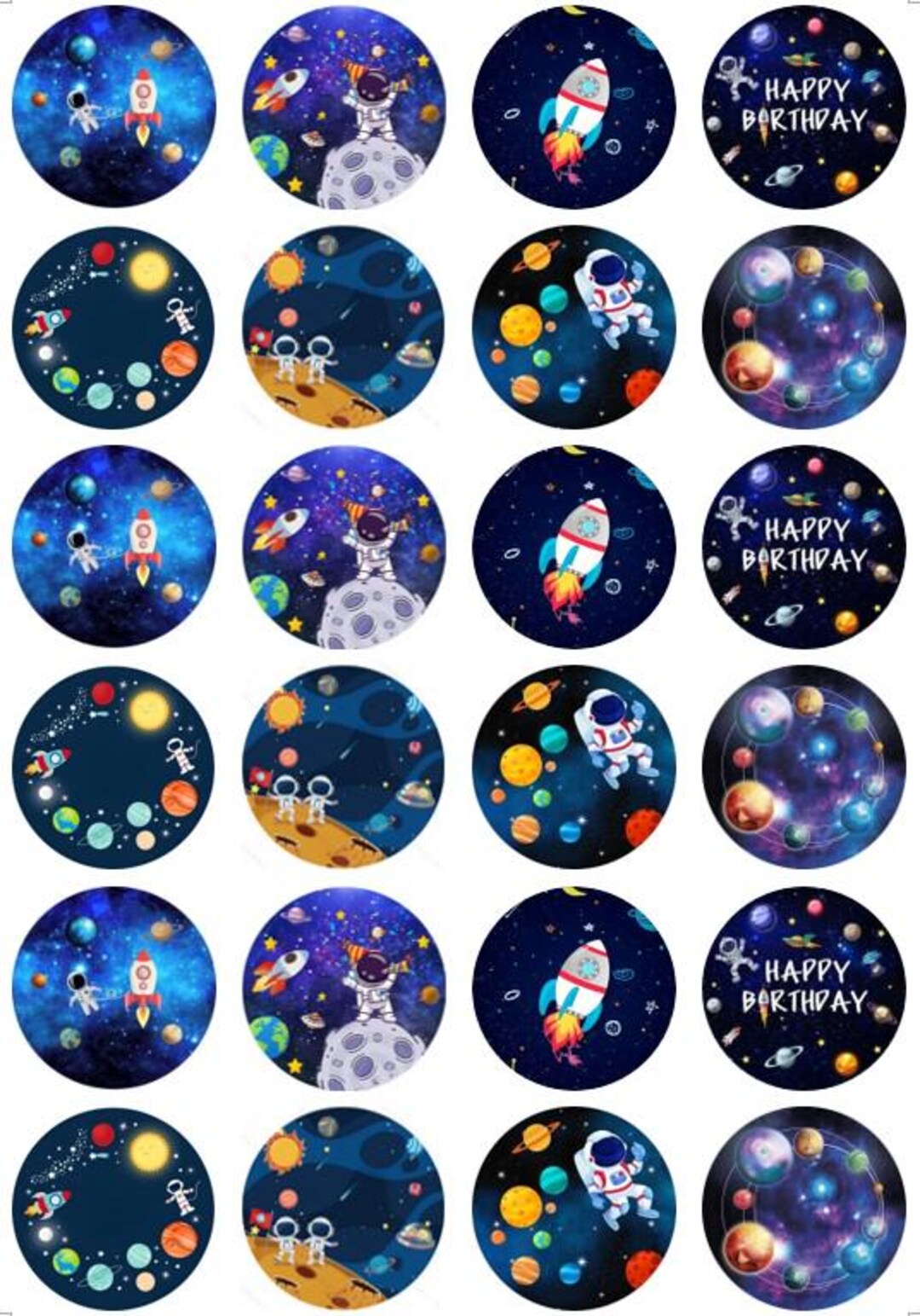 24pcs Space Rocket Astronaut Edible Icing Sheet Cupcake Topper - 4.5x4 ...