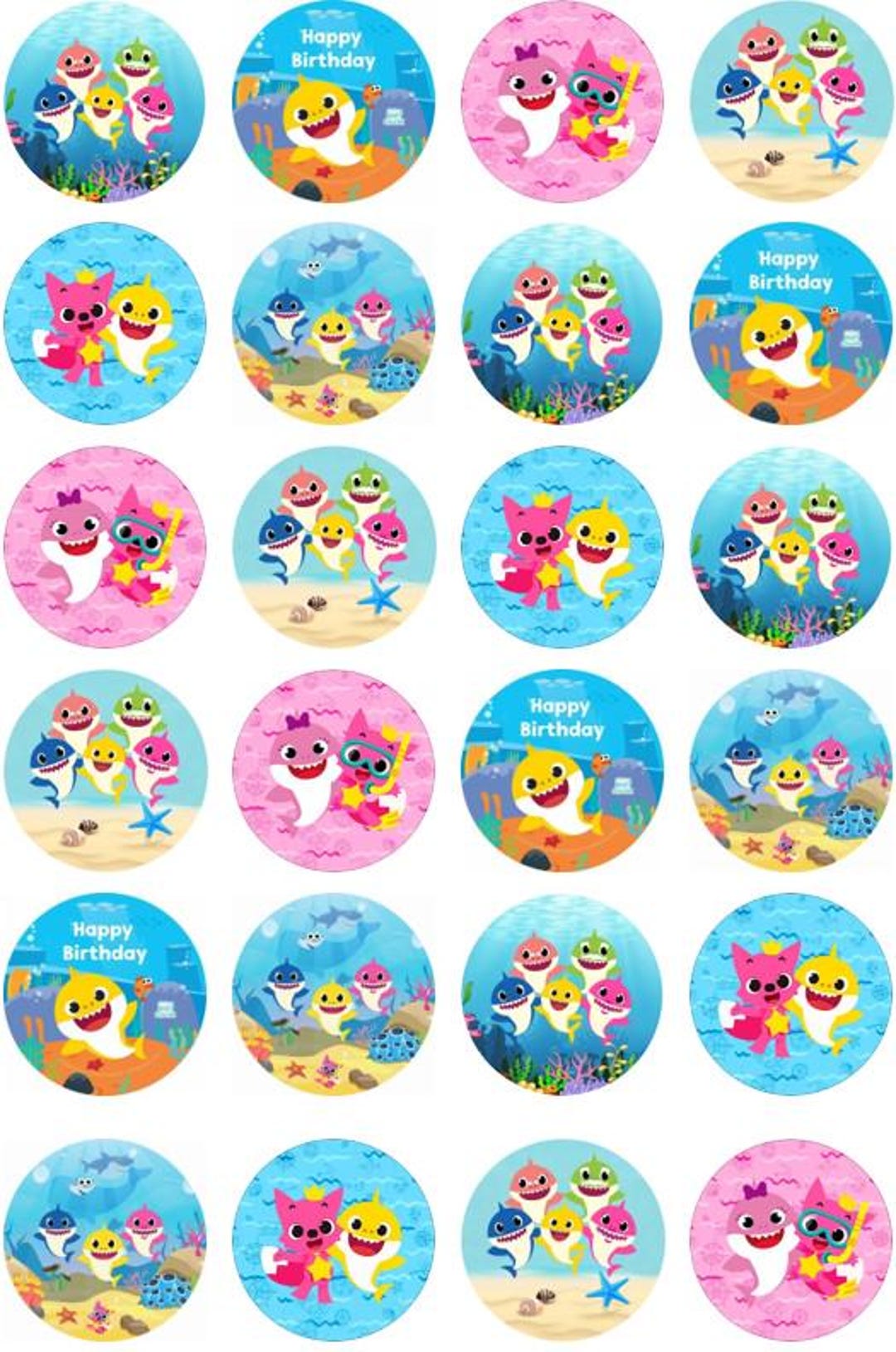 24pcs X 4.5cm or 35pcs X 3.5cm Baby Shark Edible Icing Sheet Cupcake ...
