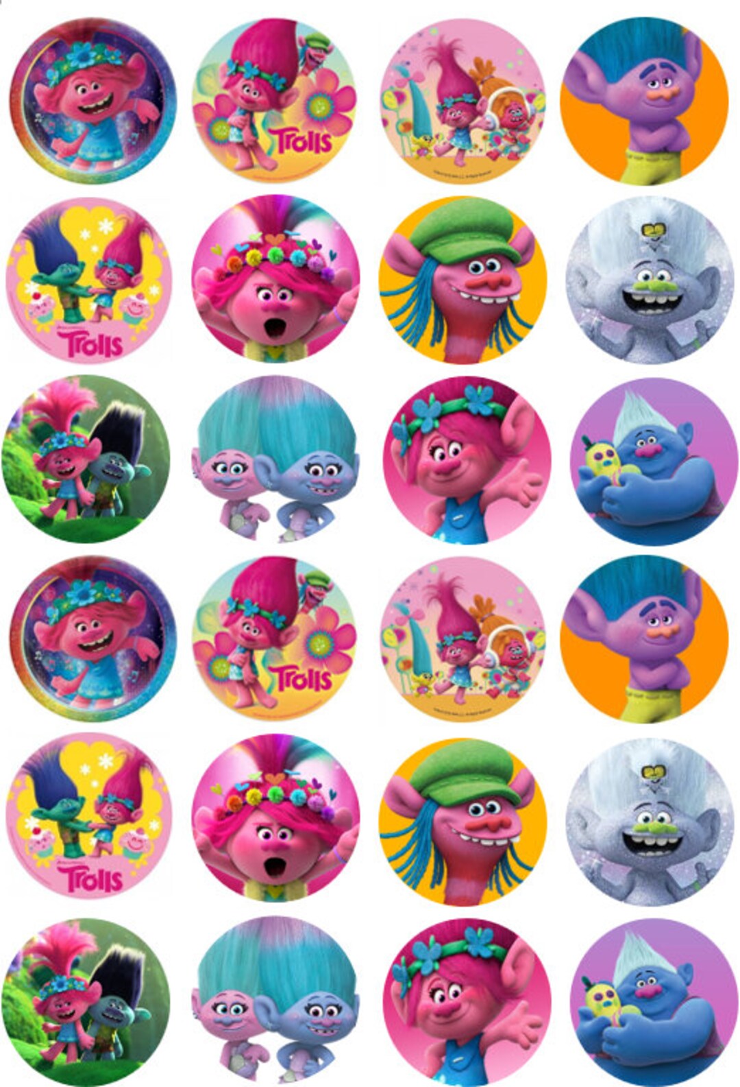 24pcs Trolls Edible Icing Sheet Cupcake Topper - 4.5x4.5cm Uncut - Etsy