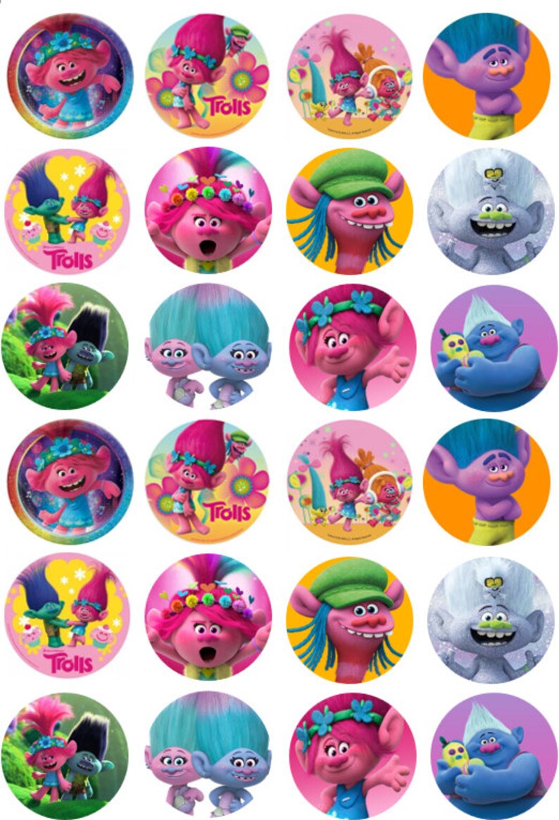 24pcs Trolls Edible Icing Sheet Cupcake Topper - 4.5x4.5cm Uncut - Etsy