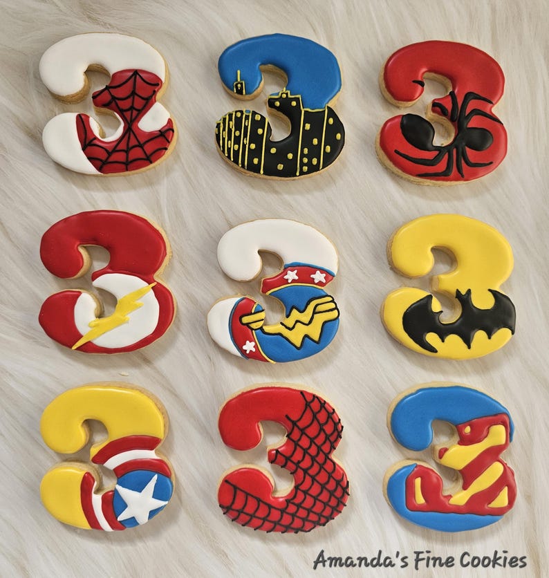 Hand-made Spiderman Batman Superman Flesh Captain America Number Icing ...