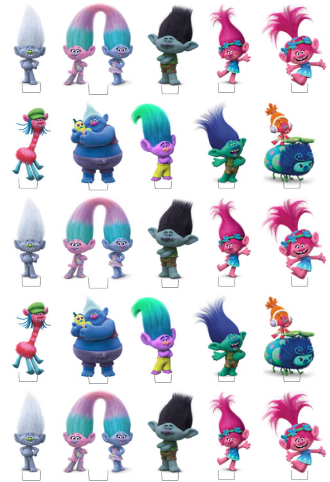 25 Trolls Stand up Edible Cupcake Topper - Uncut - Etsy