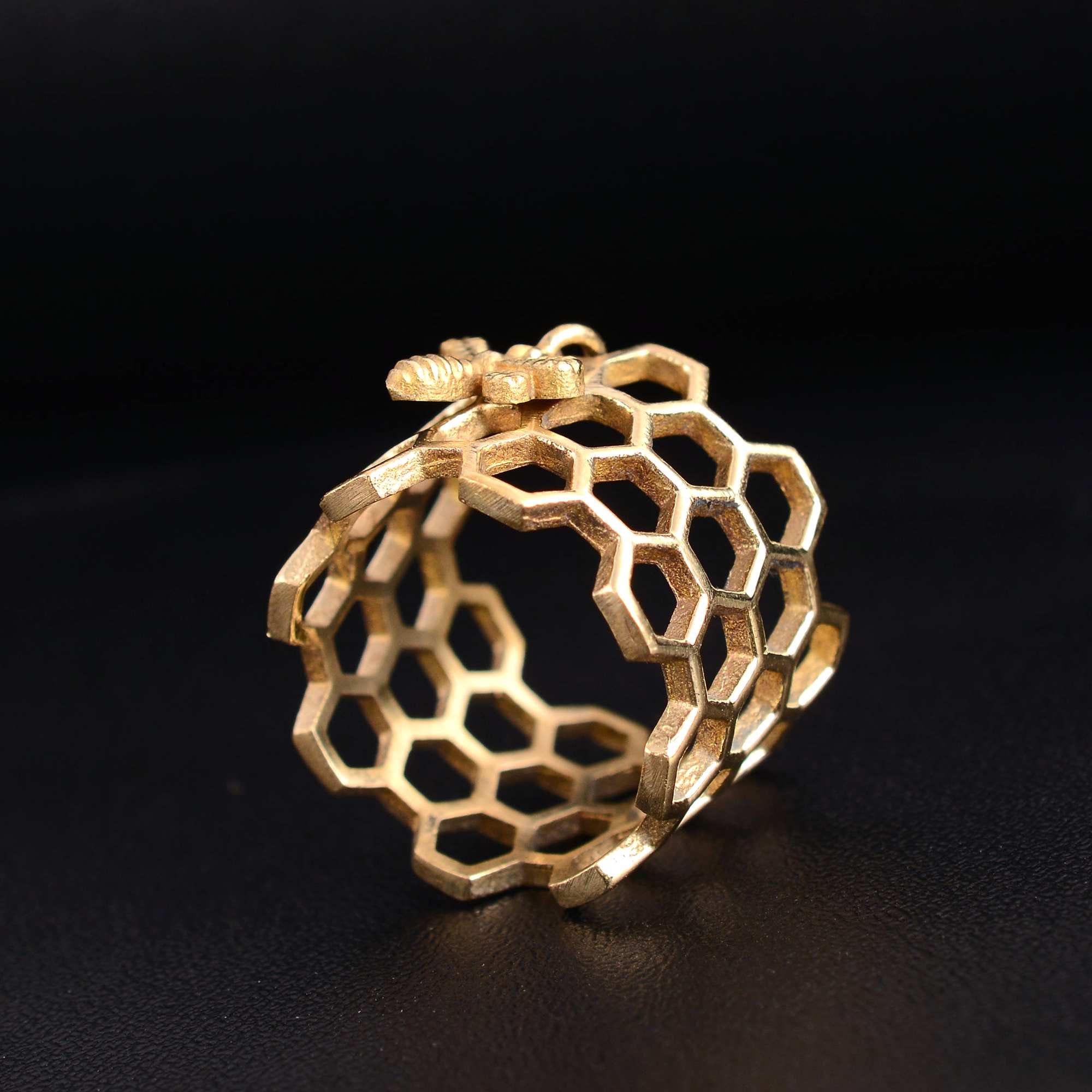 Bee Honeycomb Hexagon Ring, Honeycomb Ring, Bee Honeycomb Jewelry Bohemian Gold Ring, Hexagon ...