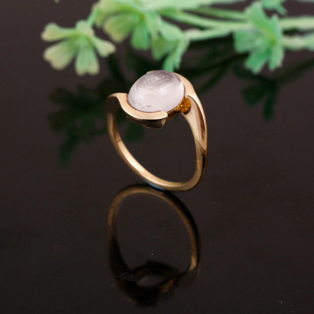 Natural Rose Quartz Ring, 18k Gold Vermeil, Pink Crystal Brass Ring ...