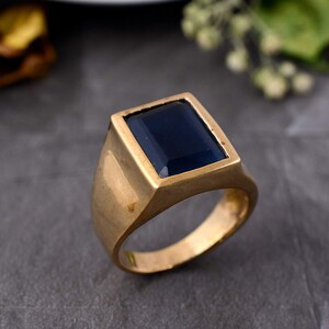Blue Sapphire Signet Ring, Signet Ring for Him, Signet Ring for Men ...