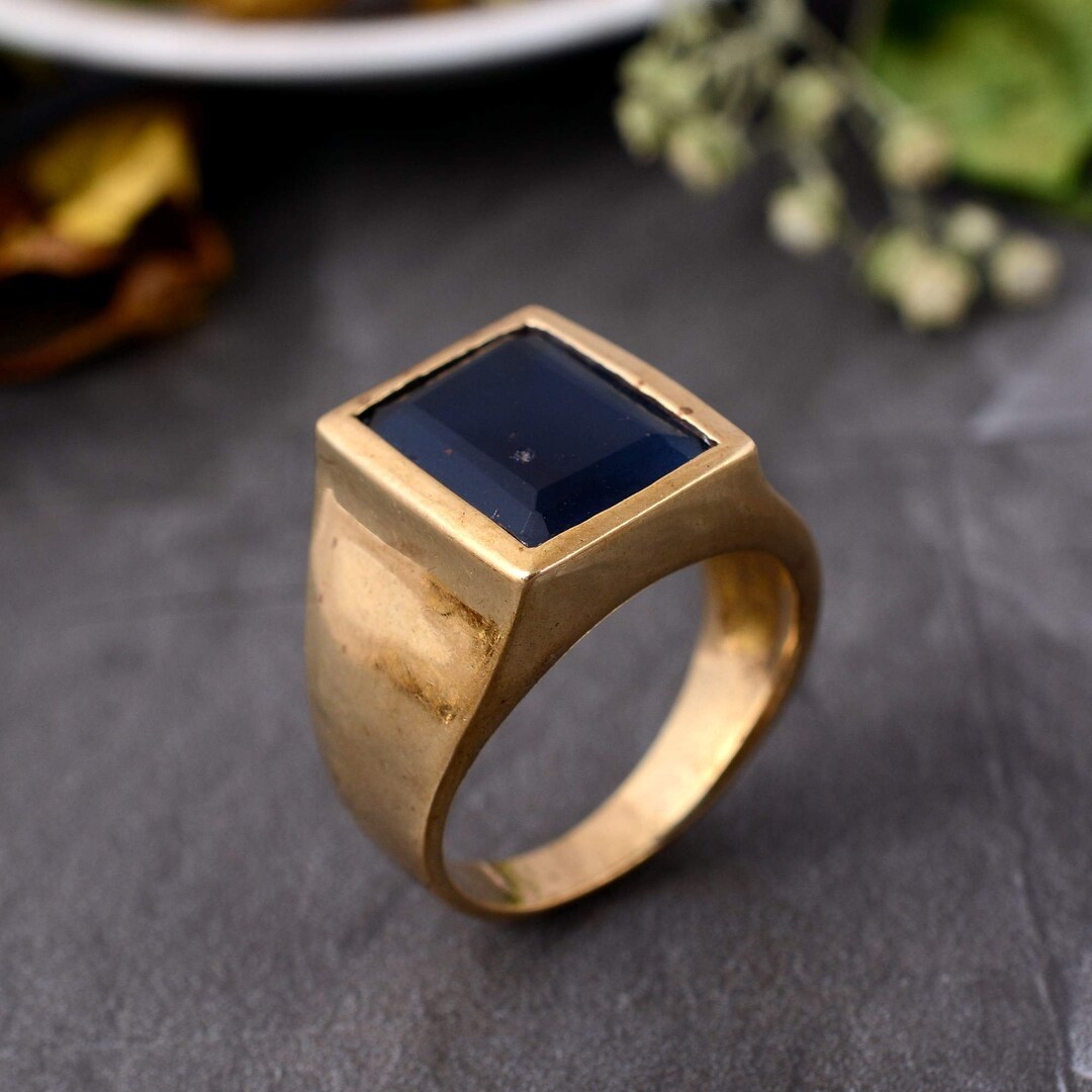 Blue Sapphire Signet Ring, Signet Ring for Him, Signet Ring for Men ...