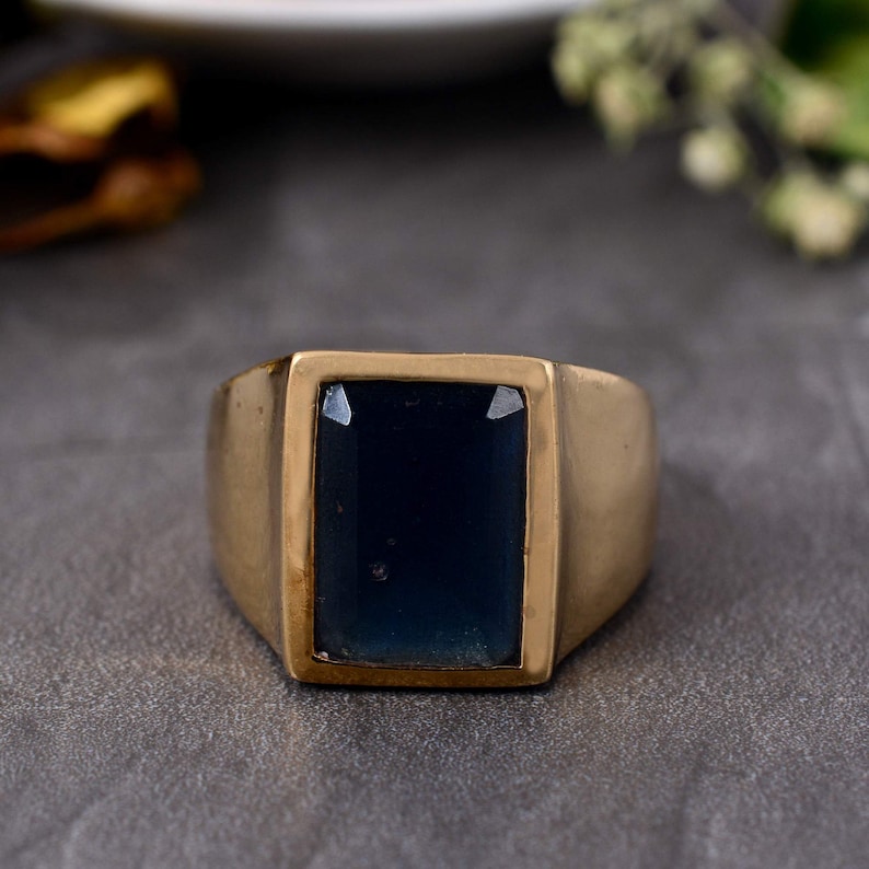 Blue Sapphire Signet Ring, Signet Ring for Him, Signet Ring for Men ...