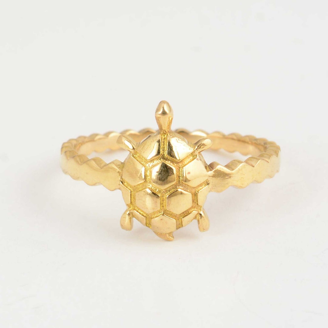 14K Gold Turtle Ring, Minimal Stackable Ring, Tortoise, Beach Jewelry ...