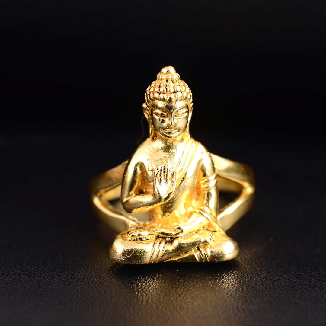 24k Shiny Gold Adjustable Buddha Ring, Buddha Signet Ring, Hindu Ring ...