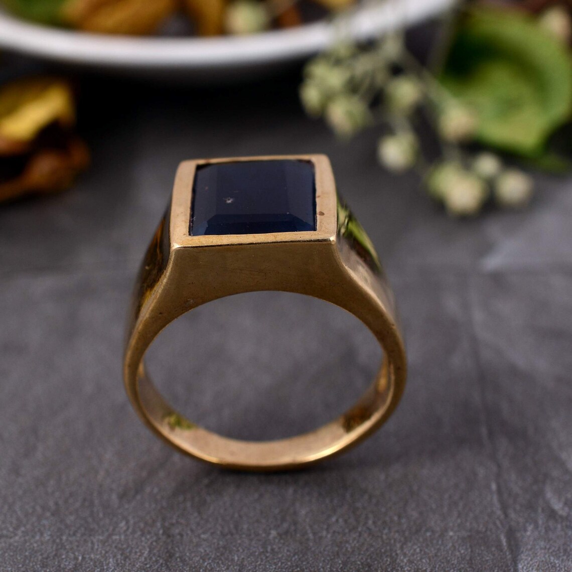 Blue Sapphire Signet Ring, Signet Ring for Him, Signet Ring for Men ...