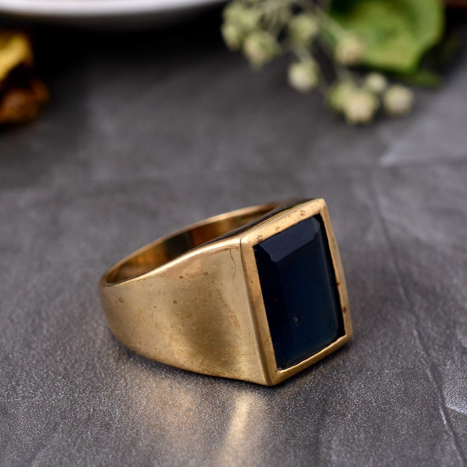 Blue Sapphire Signet Ring, Signet Ring for Him, Signet Ring for Men ...