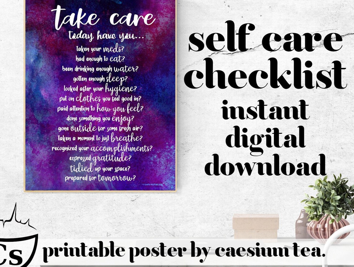 Self Care Daily Checklist Printable Poster With Watercolor Background ...