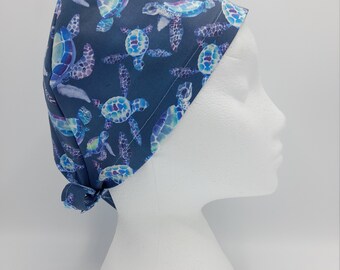 Scrub Cap, Light Blue/ Aqua, Sea Turtles, Turtles, Ocean, Sea, Surgical ...