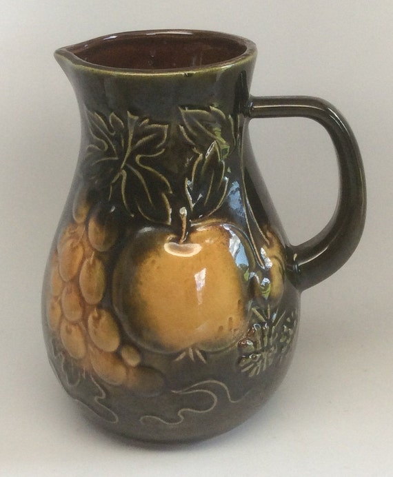 West Germany 479-20 Stoneware Pitcher Mid Century Brown and Yellow ...