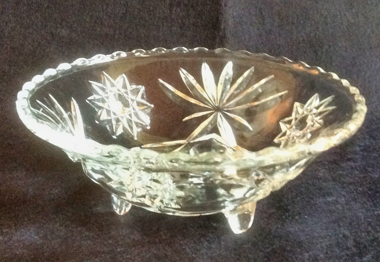 Clear Glass Footed Bowl Star Pattern, Serving Bowl, Decorative ...