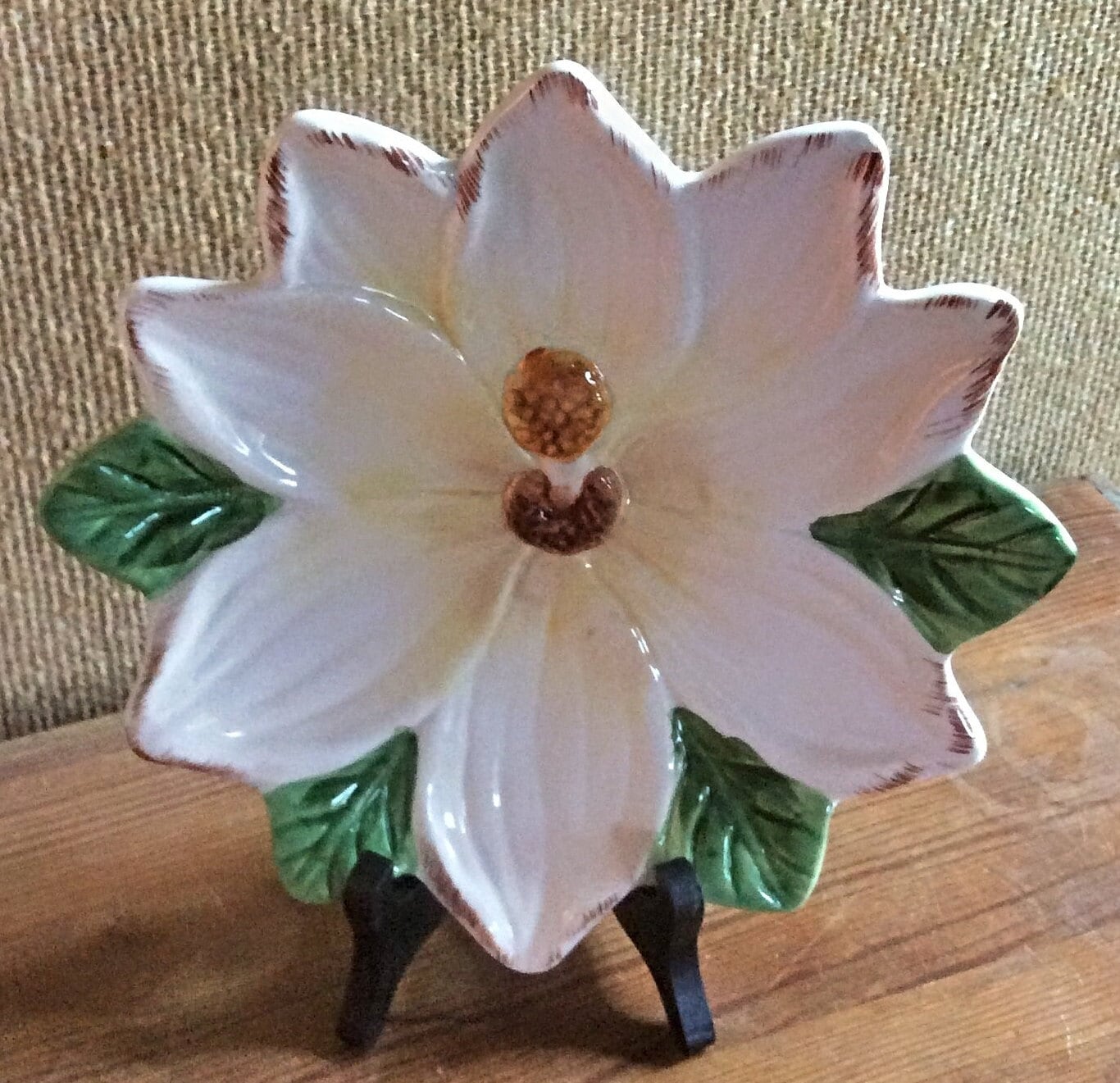 White Lotus Flower Ceramic Plates 9, Hand Painted Plate, Floral Dish ...