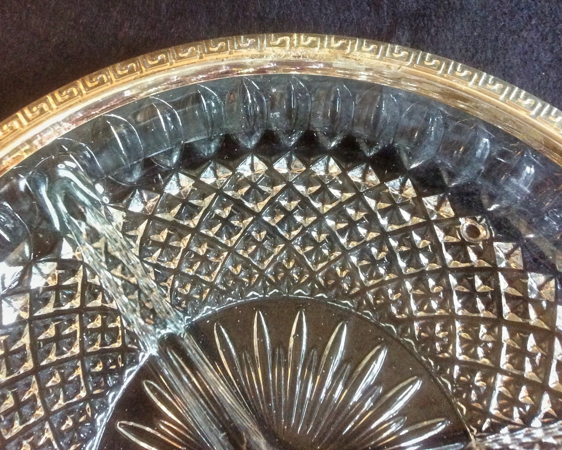 Lead Crystal Divided Plate Dish, Metal Rim Serving Tray, Classic ...