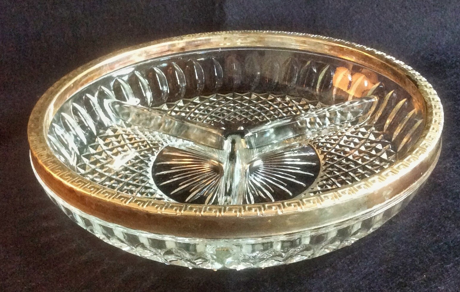 Lead Crystal Divided Plate Dish, Metal Rim Serving Tray, Classic ...